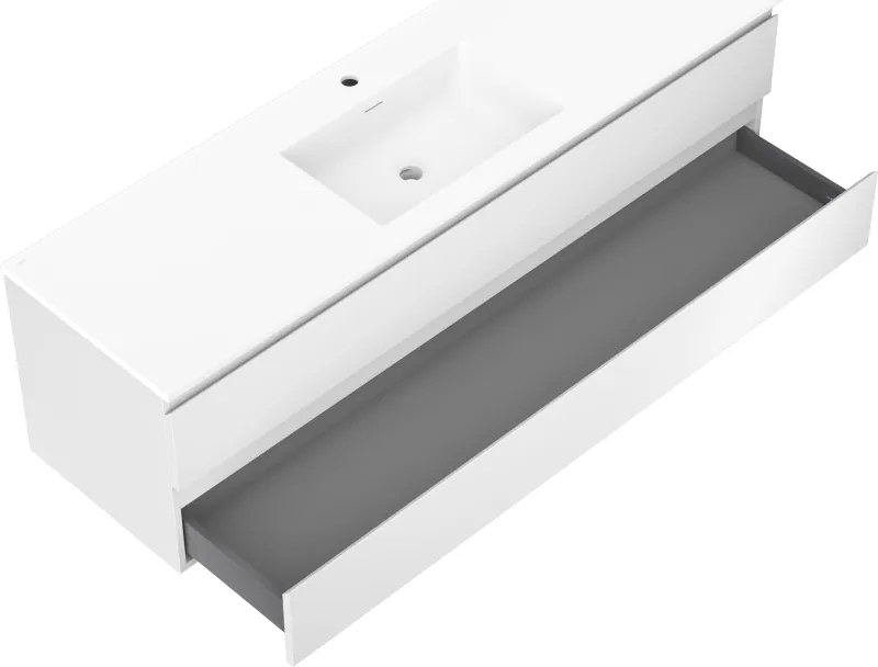 Mexen Orio, koupelnová skříňka 160 cm s umyvadlem Otis, 2 zásuvky, bílá matná, 91A10-16047-2-BFF01-W18M01