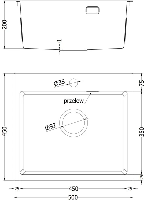 Mexen Solix, 1-komorový nerezový dřez 500 x 450 mm, broušená ocel, vzor voština, 6402501000-01HC