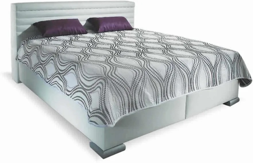 Zvýšená čalouněná postel s úložným prostorem GROTA , 160x200 cm, Ekokůže bílá