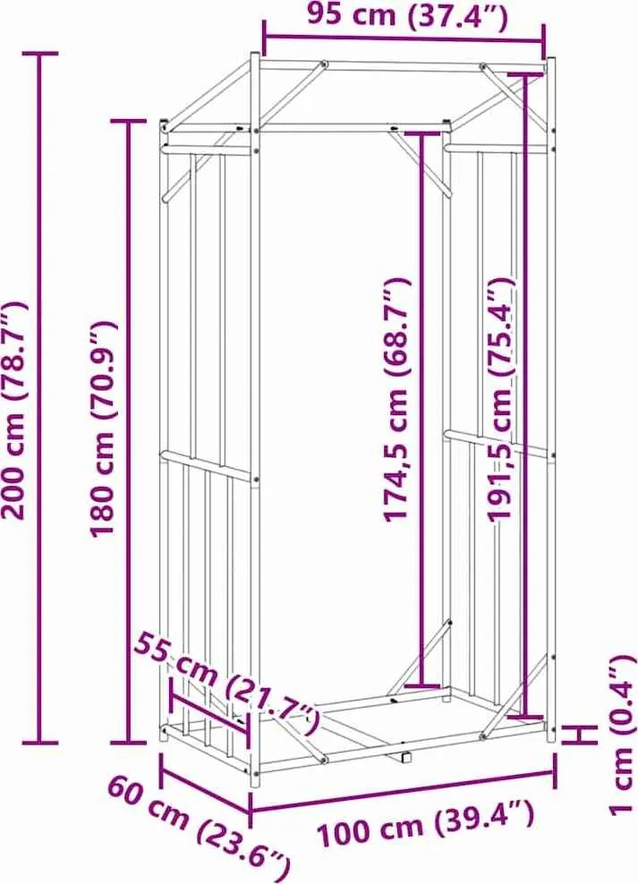 vidaXL Stojan na palivové dřevo s krytem proti dešti 100x60x200 cm [4104949]