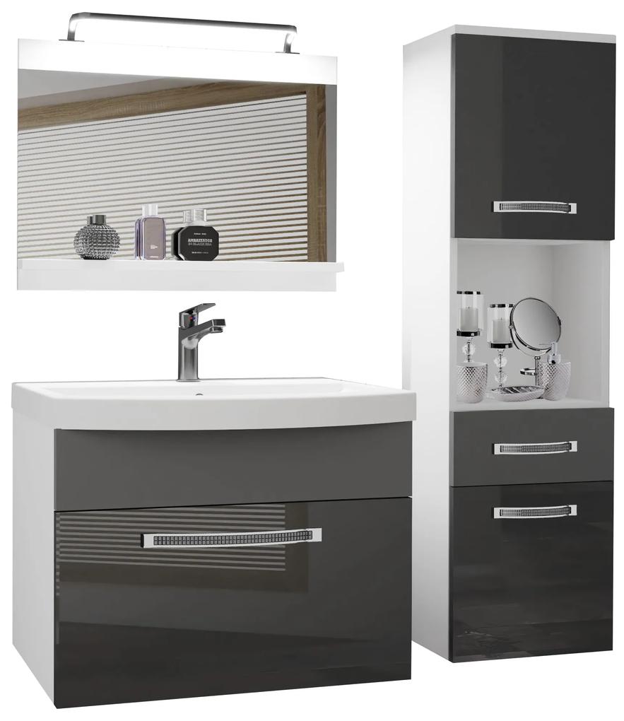 Koupelnový nábytek Belini Premium Full Version šedý lesk / šedý mat
+ umyvadlo + zrcadlo + LED osvětlení Glamour 53