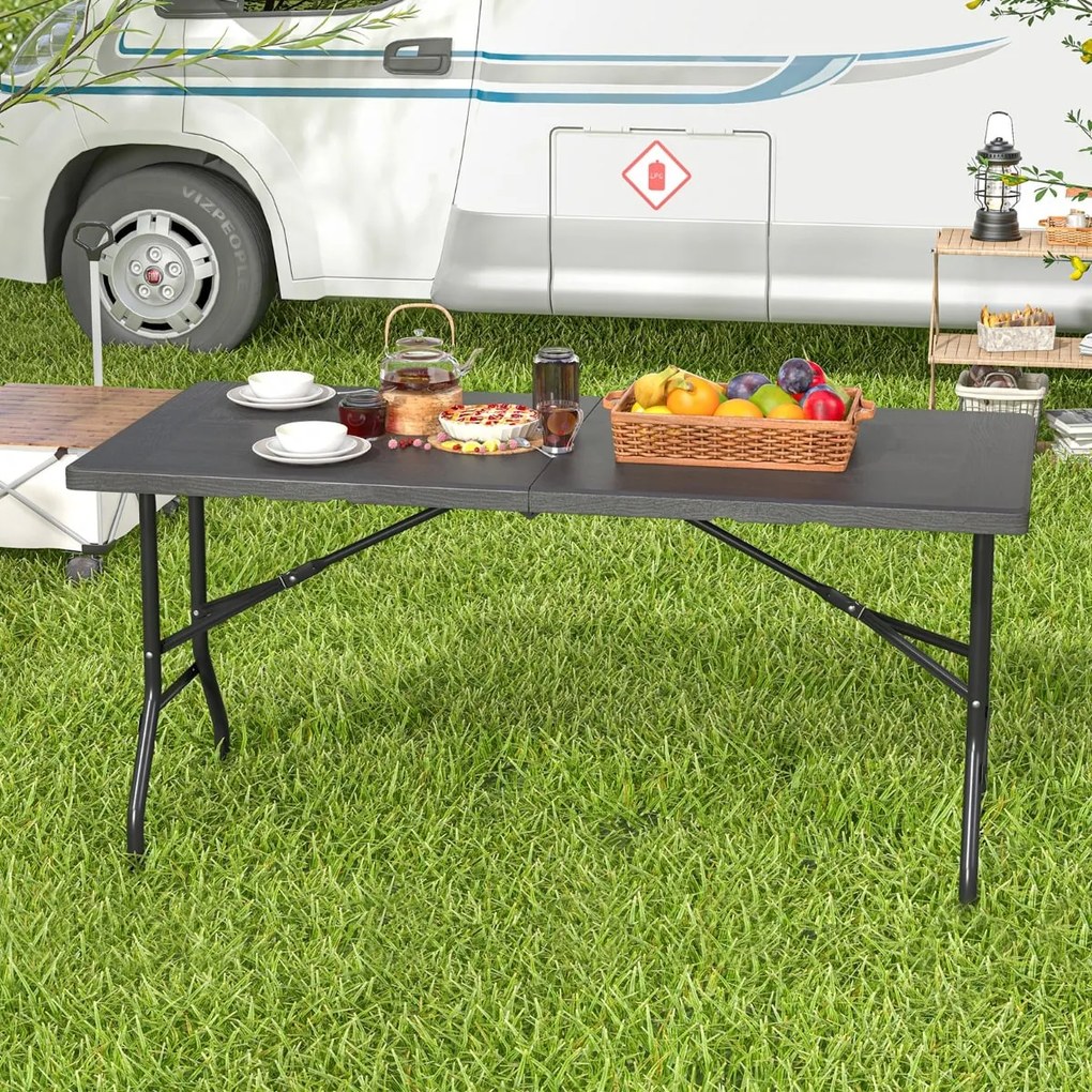 Costway Skládací kempingový stůl s HDPE stolní deskou a rukojetí – – 152 × 70 cm