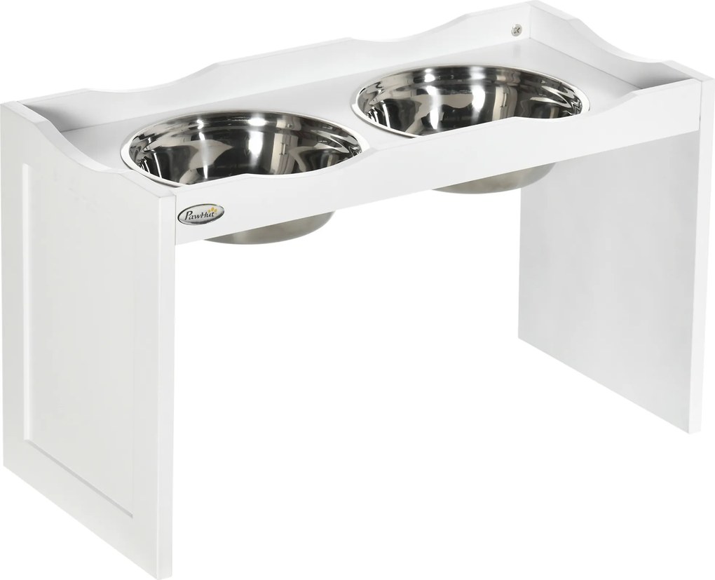 PawHut Vyvýšená miska pro psy 2 x 2L vyjímatelná nerezová miska pro velké psy s vyvýšeným okrajem Bílá | Aosom.co.uk