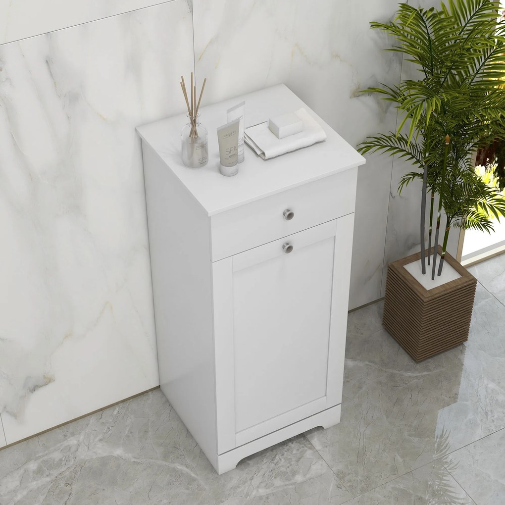 HOMCOM Koupelnová skříňka s skládacím košem na prádlo, úložná skříňka se šuplíkem - 40D x 40Š x 90,5V cm - Bílá