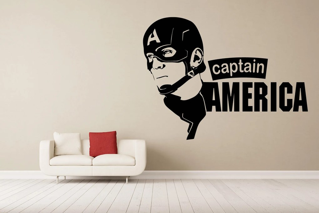 Lepy.cz Samolepka na zeď Captain America + nápis Velikost (šířka x výška): 40x30cm, Barevná varianta: Světle šedivá