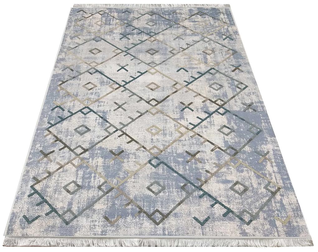 Moderní kusový koberec protiskluzový Hypnotik 02 šedý krémový modrý Rozměr: 80x150 cm