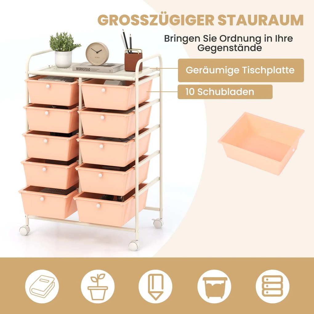 Costway Vozík s 10 stohovatelnými zásuvkami, zásuvkový vozík