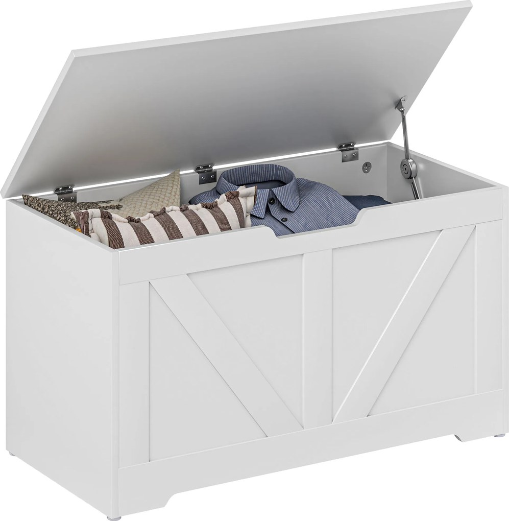 HOMCOM Úložný box do ložnice 100 L Skladovací lavice s bezpečnostním víkem pro předsíň a obývací pokoj 80x40x45 cm Bílá