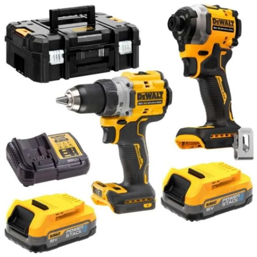 DeWALT Nářadí - 18V AKU sada vrtačky a rázového utahováku, 2x aku 1,7 Ah POWERSTACK, nabíječka DCK2051E2T