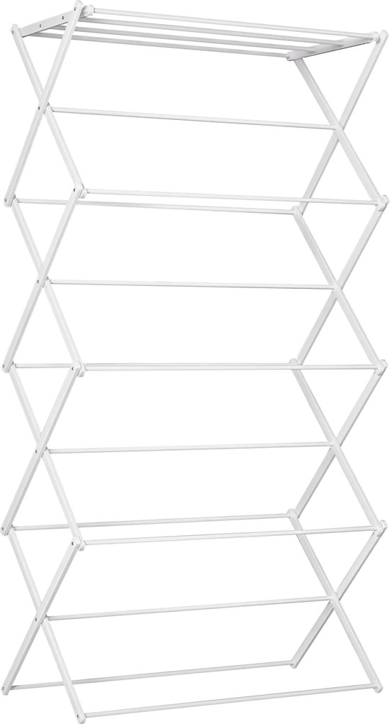 HOMCOM Skládací sušák na prádlo, 8 pater, sušicí věž, sušák na prádlo, kov/plast, bílá, 74 x 35 x 144 cm | Aosom