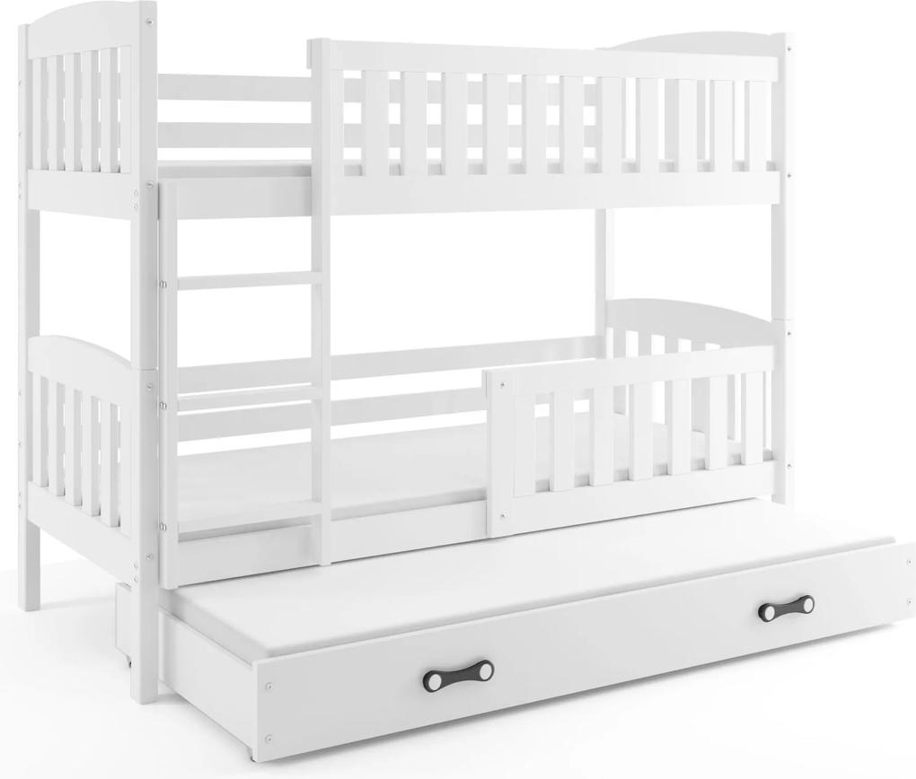 BMS Group Dětská patrová postel s přistýlkou KUBUS bílá Velikost postele: 200x90 cm, Barva šuplíku: Zelená