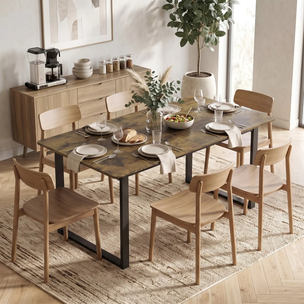 HOMCOM Rozkládací jídelní stůl 140-180 cm pro 6-8 osob, obdélníkový v industriálním designu s ocelovým rámem, optika tygřího dřeva
