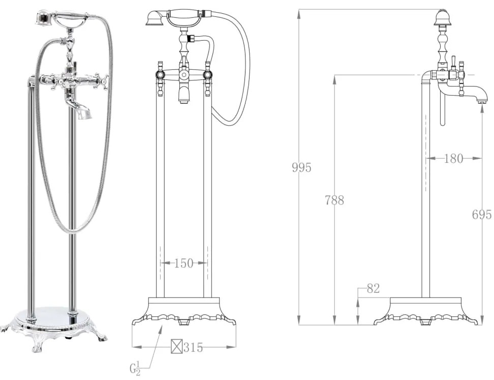 vidaXL Marketos Volně stojící vanová baterie nerezová ocel 99,5 cm stříbrná
