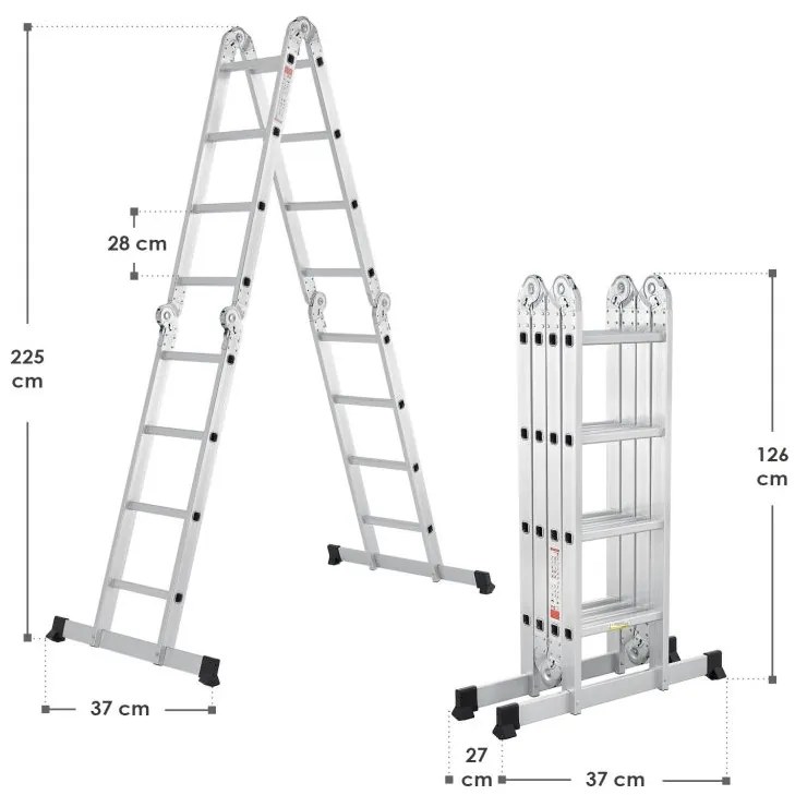 Hliníkový skládací žebřík 3,6 m, 4 dílný, 6 příček, 150 kg