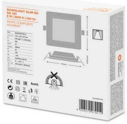 LED podhledové svítidlo LEDVANCE Slim Square 105mm 6W/3000K teplá bílá