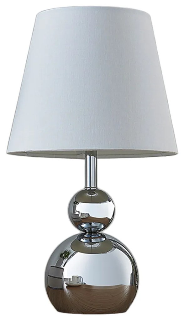 Bílá textilní stolní lampa Andor, chromovaná