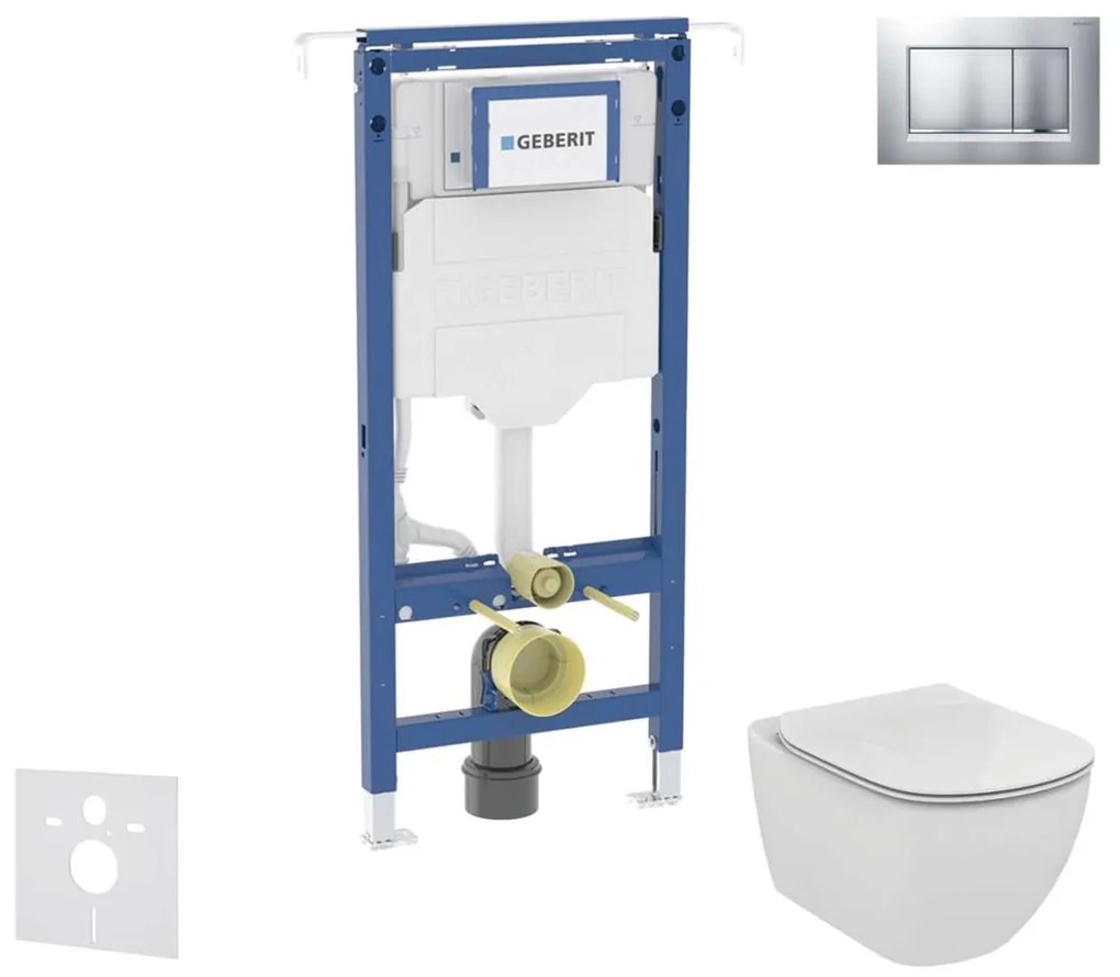 Geberit Duofix - Set předstěnové instalace, klozetu a sedátka Ideal Standard Tesi, tlačítka Sigma20, Aquablade, SoftClose, matný chrom/chrom SANI11CD2112