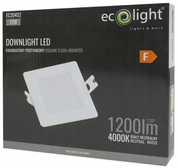 ECOLIGHT LED stropní svítidlo zapuštěné 12W 1200lm 4000K čtvercové