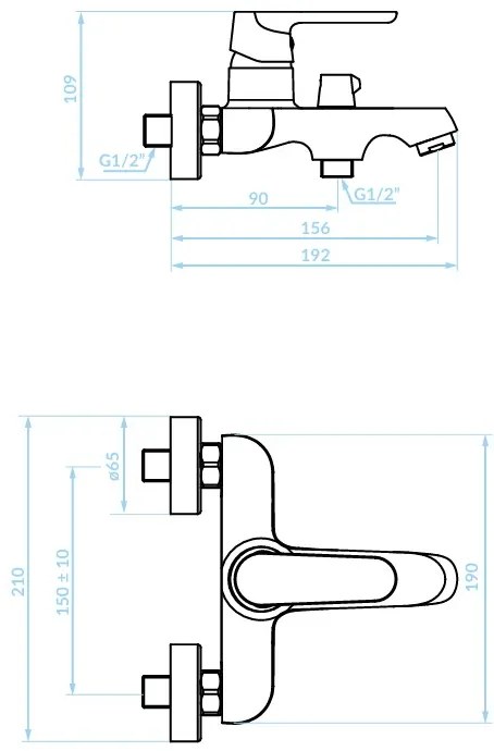 Kuchinox Dima, nástěnná vanová baterie s keramickým přepínačem sprchy, bílá matná, LAV-BQD_610D
