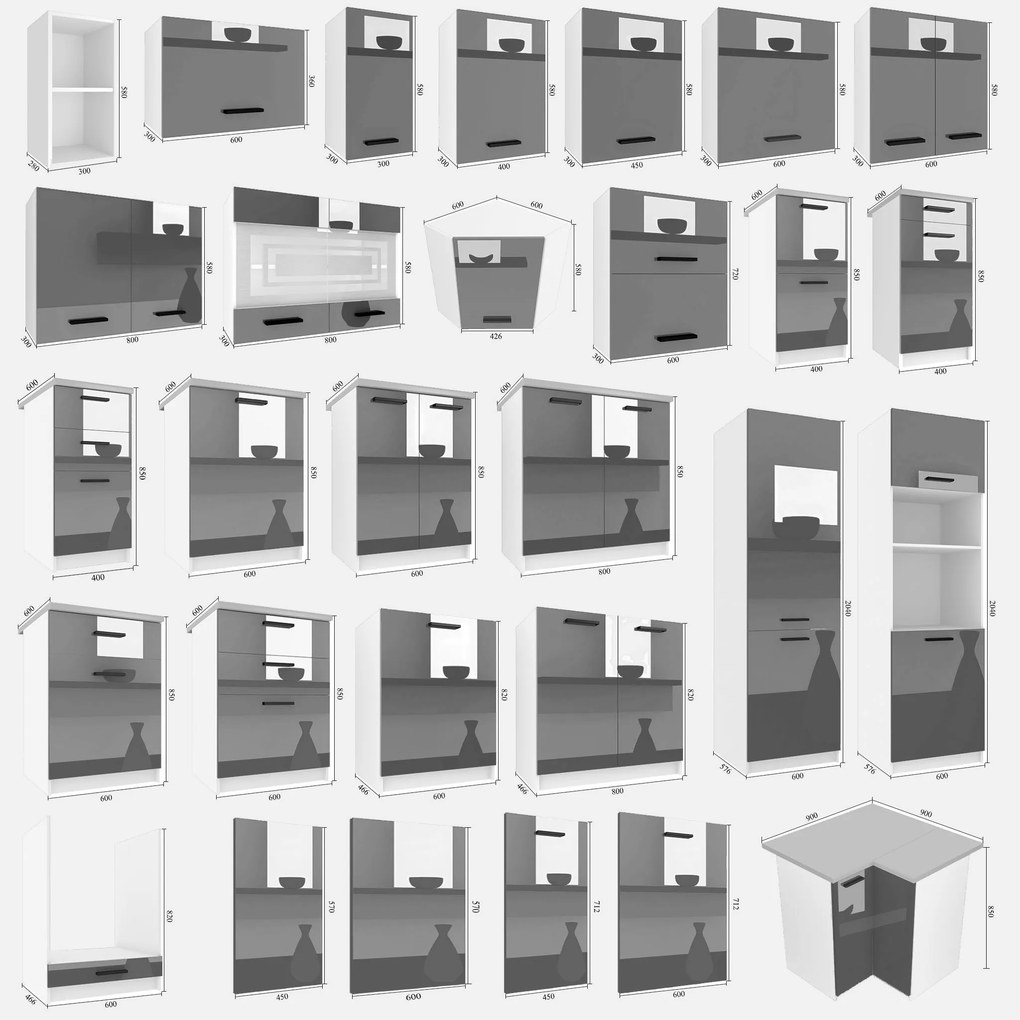 Kuchyňská linka Belini 320 cm šedý lesk
s pracovní deskou Julia INF JULIA/0/WT/S/0/B1