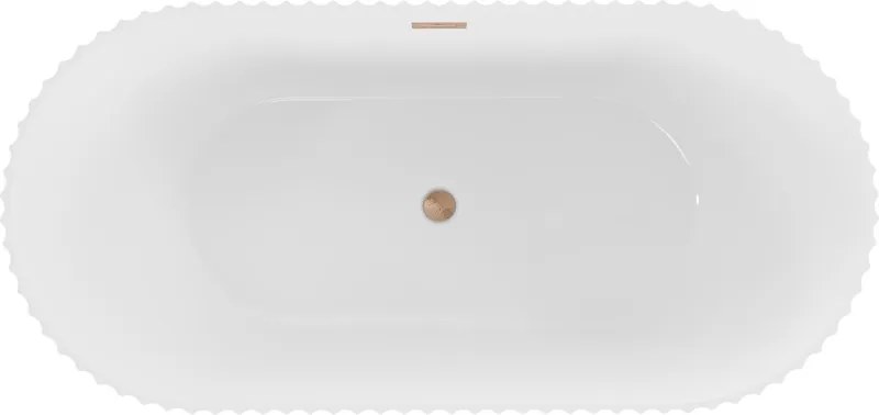 Mexen Paola volně stojící rýhovaná vana 150 x 75 cm, bílý lesk, přepad kartáčovaná měď - 52721507500-65