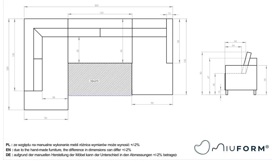 Světle modrá rozkládací pohovka do "U" Miuform Charming Charlie, pravý roh