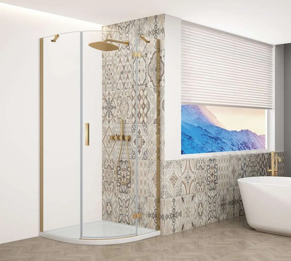 Gelco Trinity - Sprchový kout čtvrtkruhový 90x90 cm, pravé, čiré sklo/zlatá GT6590CR-G