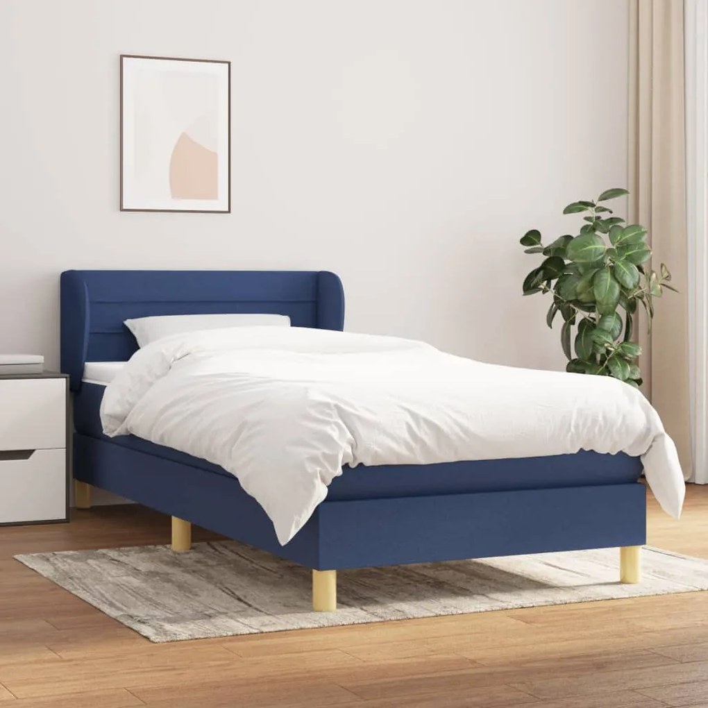 Box spring postel s matrací modrá 90x200 cm textil,  3126859
