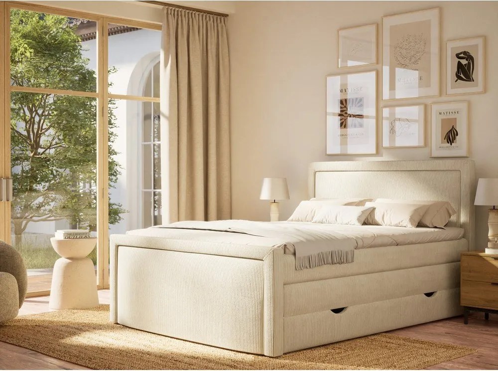 Krémová boxspring postel s úložným prostorem 200x200 cm Fresco – Maison de Rêve