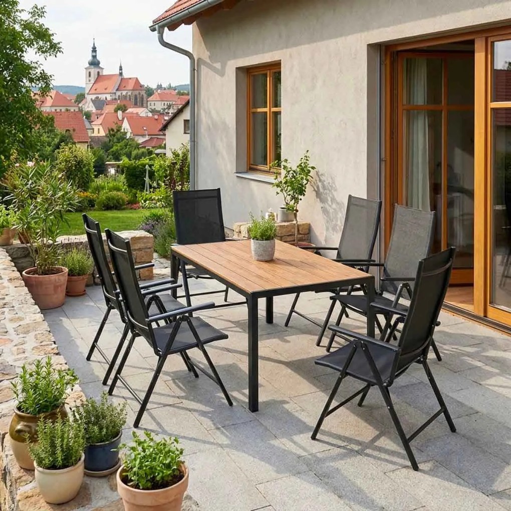 Vikio Zahradní set 140x80 pro 6 osob skládací židle V136-P2 přírodní