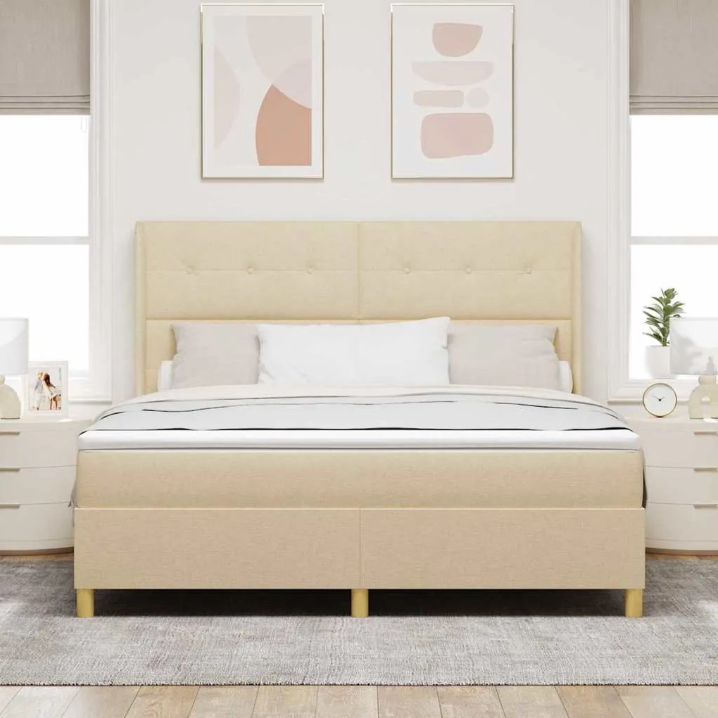 Postel s boxspringem s čelo Krémová 180 x 200 cm textil 3341852