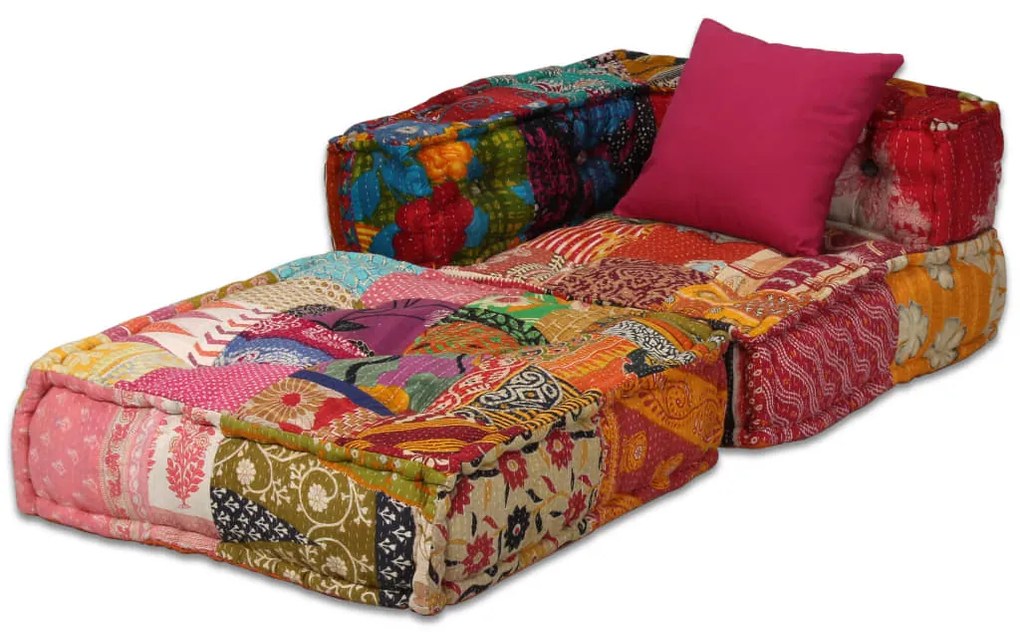 vidaXL Marketos 4místný modulární pouf patchwork textil