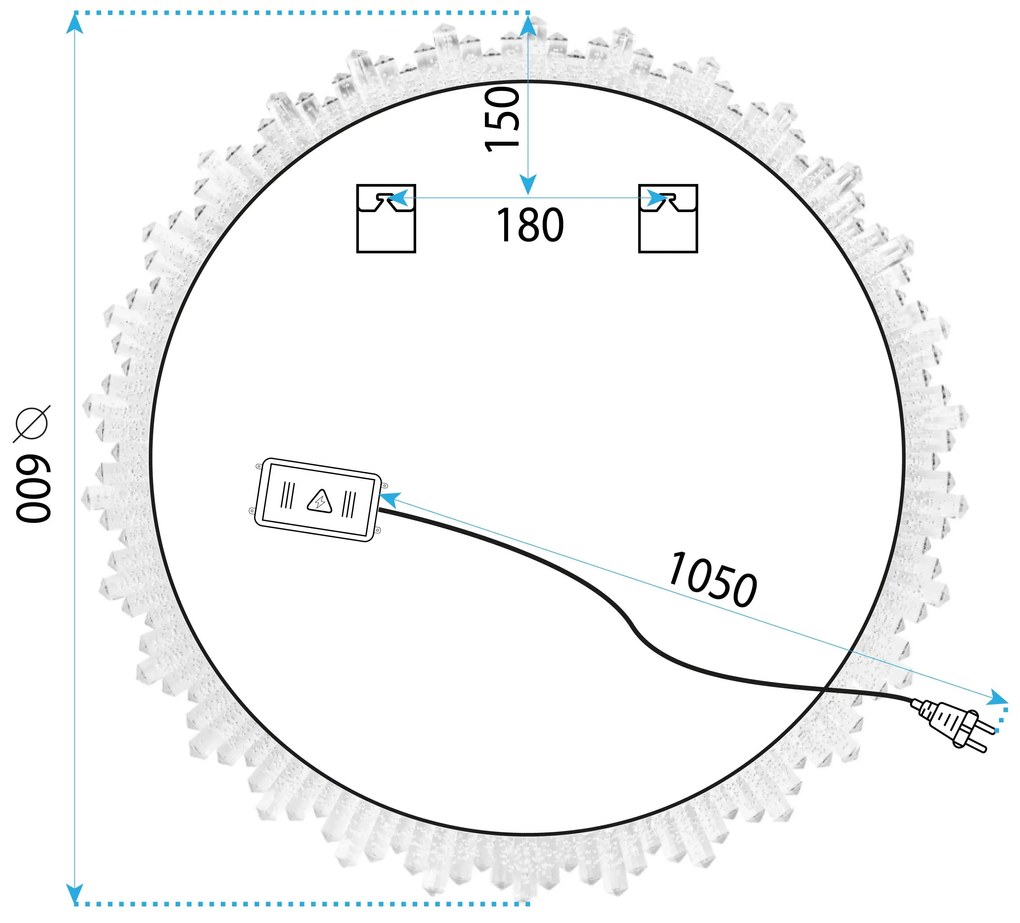 Tutumi Zrcadlo ⌀60 cm s regulovatelným LED osvětlením HOM-01500