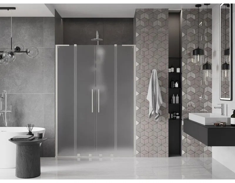 Mexen Velar L Duo, posuvné sprchové dveře do otvoru 160 cm, 8mm sklo námraza, broušená ocel, 871-160-003-32-97
