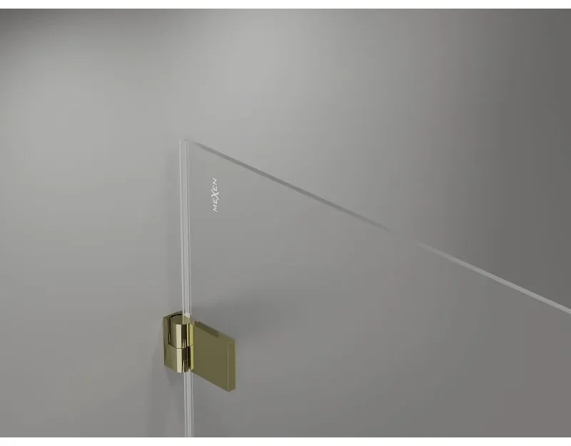 Mexen Lunar-B, pravostranný výklopný sprchový kout 70 x 70 cm, 8mm čiré sklo, zlatý profil, 832-070-070-50-00-P