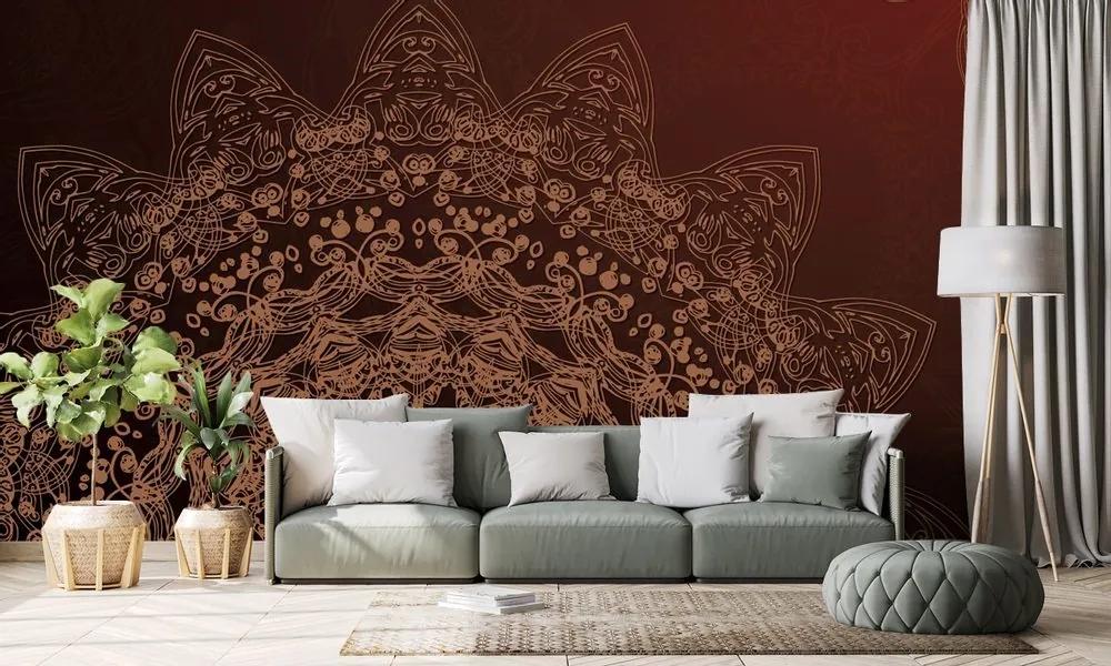 Samolepící tapeta moderní prvky Mandaly v odstínech hnědé - 300x200 cm