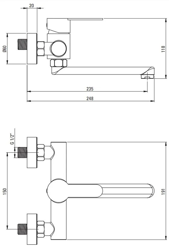 Deante Neo Lupo, nástěnná umyvadlová baterie, ocelová, DEA-BLU_F50M