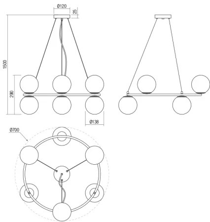 Redo 01-3158 - Lustr na lanku BOWLING 6xE14/28W/230V černá