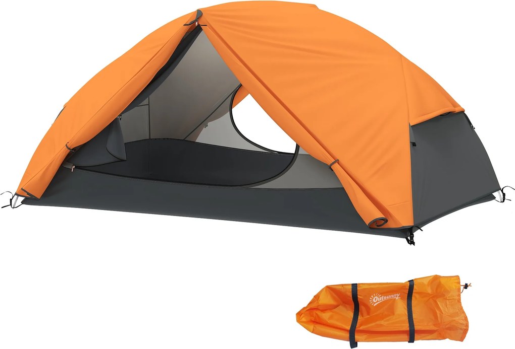 Outsunny Stan pro 2 osoby s 2 přístřešky, vodotěsný stan s 2 dveřmi, 2 okny se síťovinou, vnitřními kapsami a transportním vakem pro trekking, 280x225