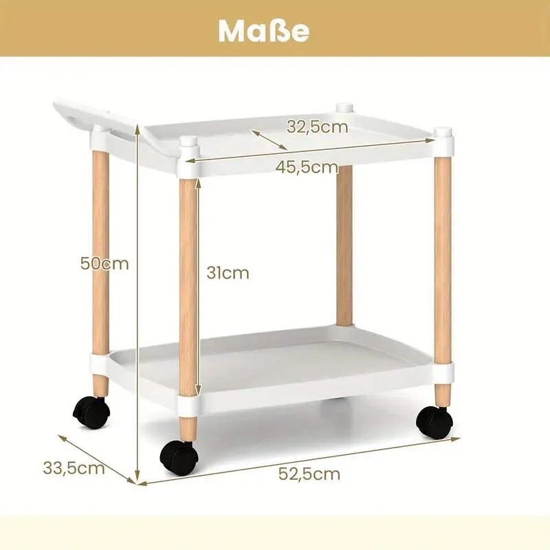 Servírovací stolek, kolečka, bukové dřevo, plast, přírodní, bílá, NoBi DONKO