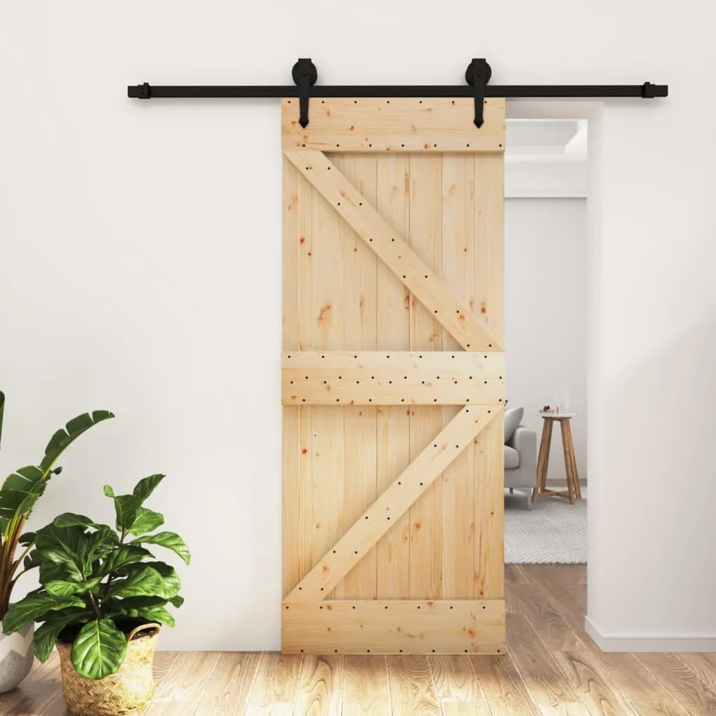 Posuvné Dveře S Kováním 85 X 210 Cm Masivní Borové Dřevo Stříbrná