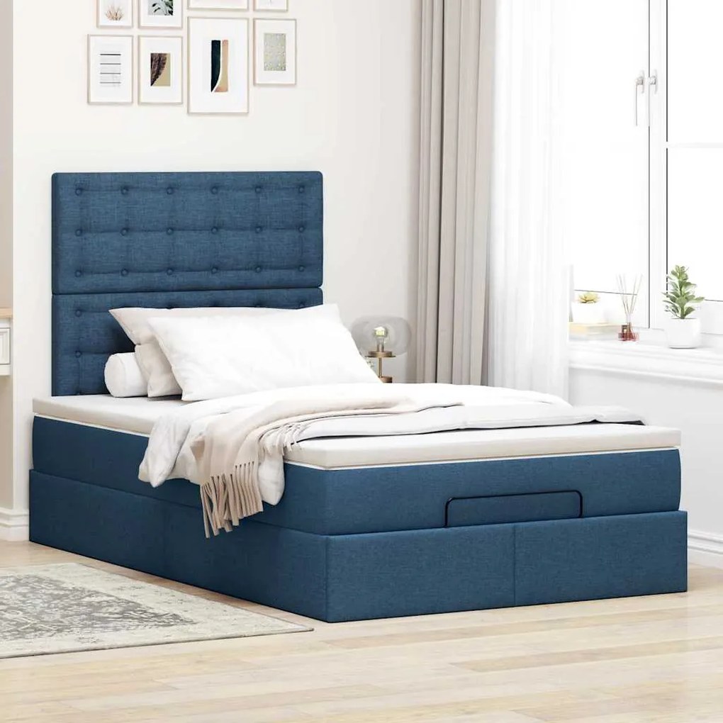 Osmanský rám postele s matrací modrá 120x200cm textil 3313319
