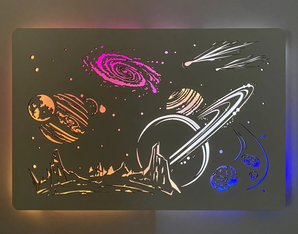 Li-Go "Vesmír" světelný obraz RGB s baterií 90x60cm provedení povrchu: dub světlý