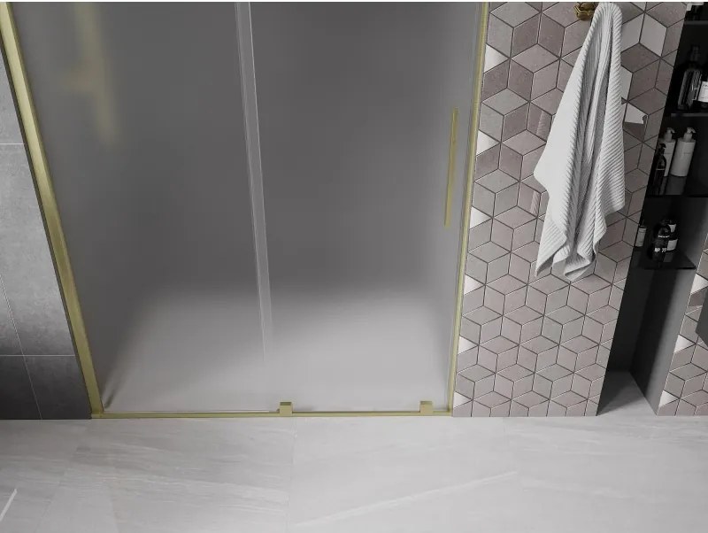 Mexen Velar, posuvné sprchové dveře do otvoru 150 cm, 8mm sklo námraza, zlatá matná, 871-150-000-31-55