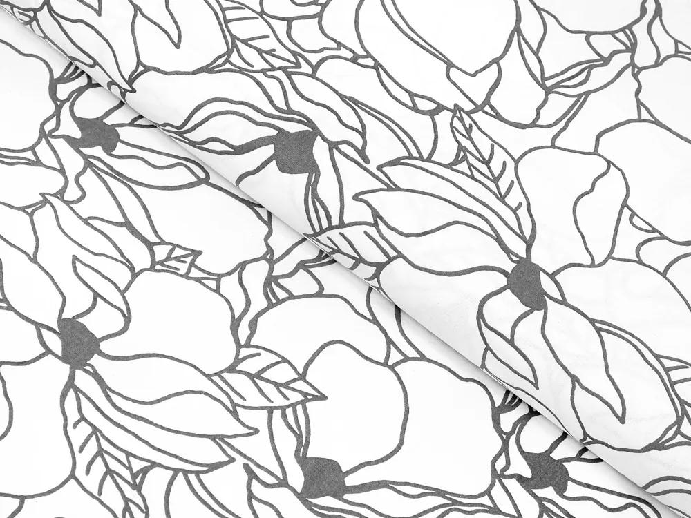 Biante Dětské bavlněné povlečení do postýlky Sandra SA-271 Šedé designové květiny na bílém Do postýlky 100x135 a 40x60 cm