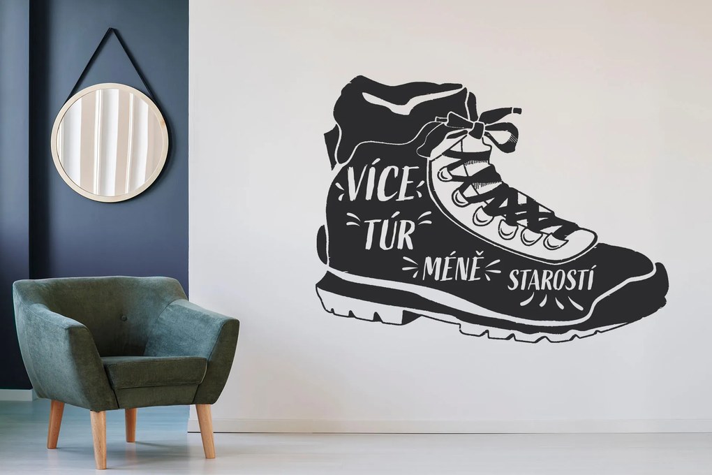 Samolepka na zeď Více túr méňe starostí Barevná varianta: Černá, Velikost (šířka x výška): 40x30cm