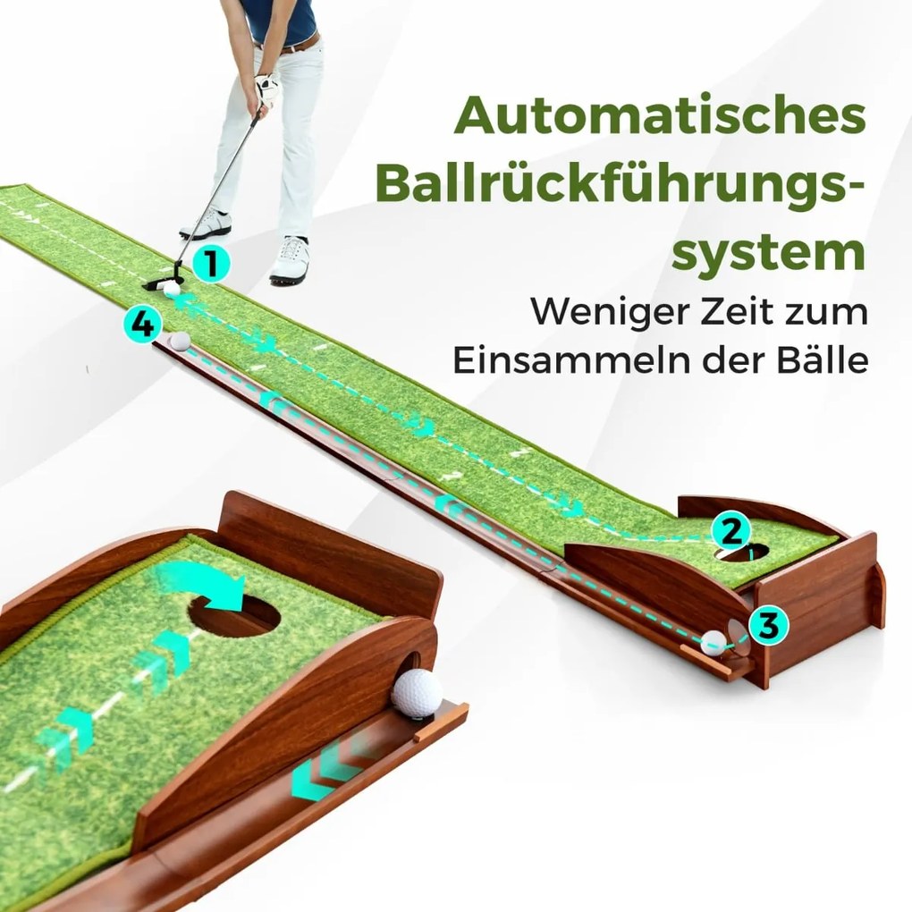 Costway Golfová podložka na patování s 1 jamkou a 3 golfovými míčky a umělým
