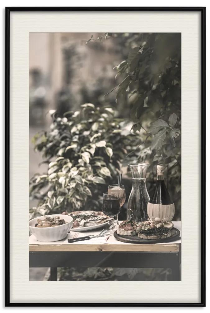 Plakát Víno, voda, jídlo - Snídaně ve středomořském podnebí