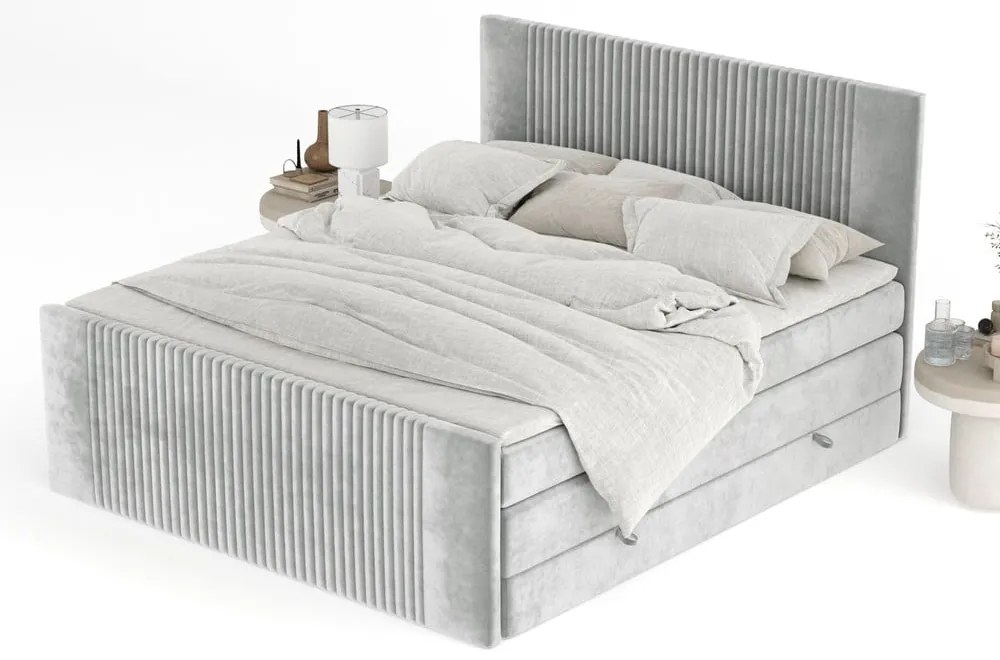 Světle šedá boxspring postel s úložným prostorem 200x200 cm Bergamo – Maison de Rêve