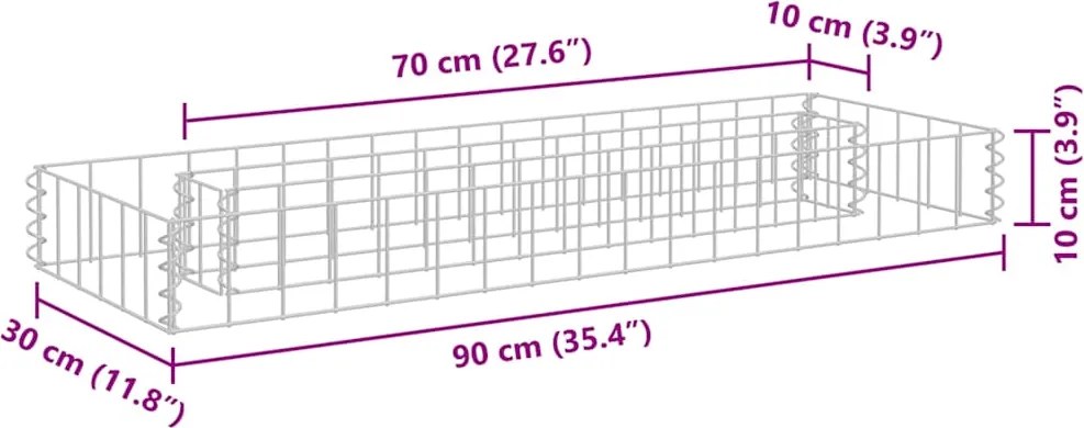 Gabionový vyvýšený záhon pozinkovaná ocel 90 x 30 x 10 cm 145628
